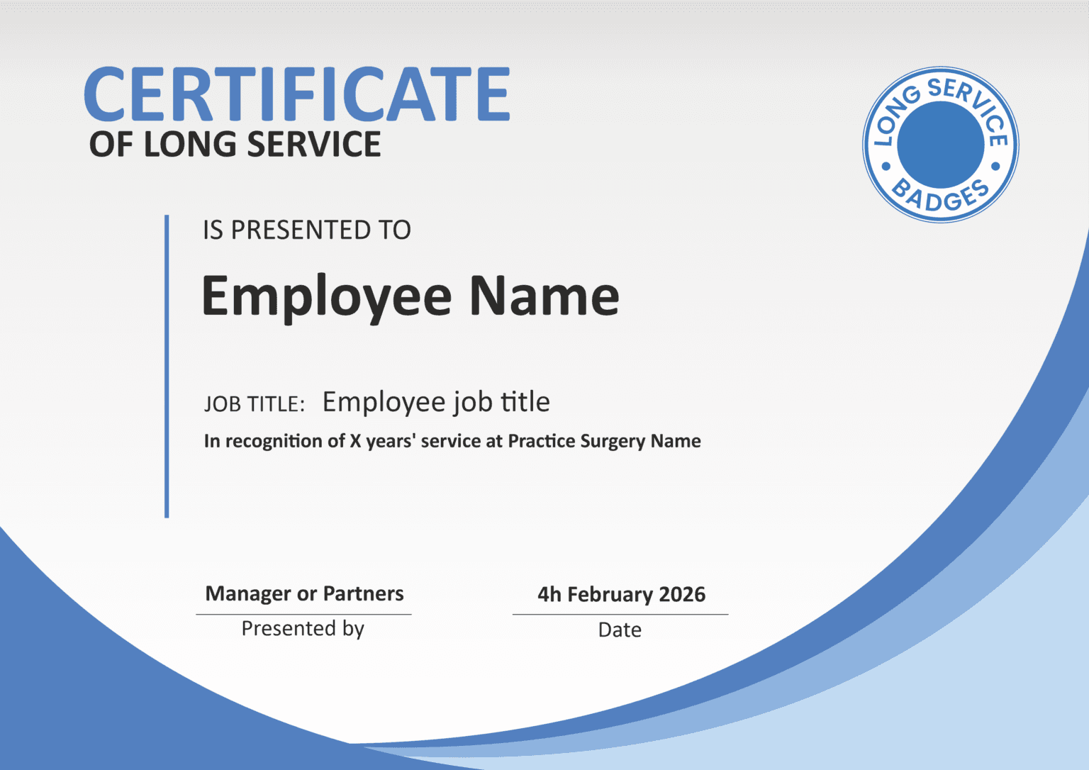 Long Service Certificate - Long Service Badges